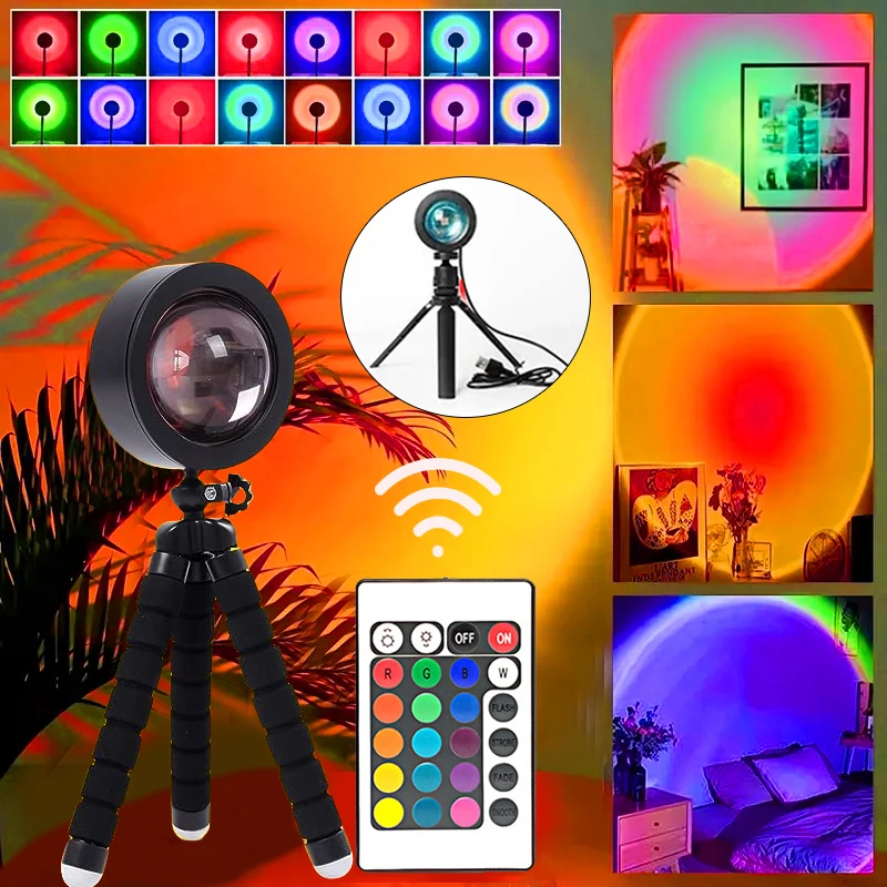 RGB Bluetooth Sunset Night Light Tripod Rainbow Projector Lamp for Home ...