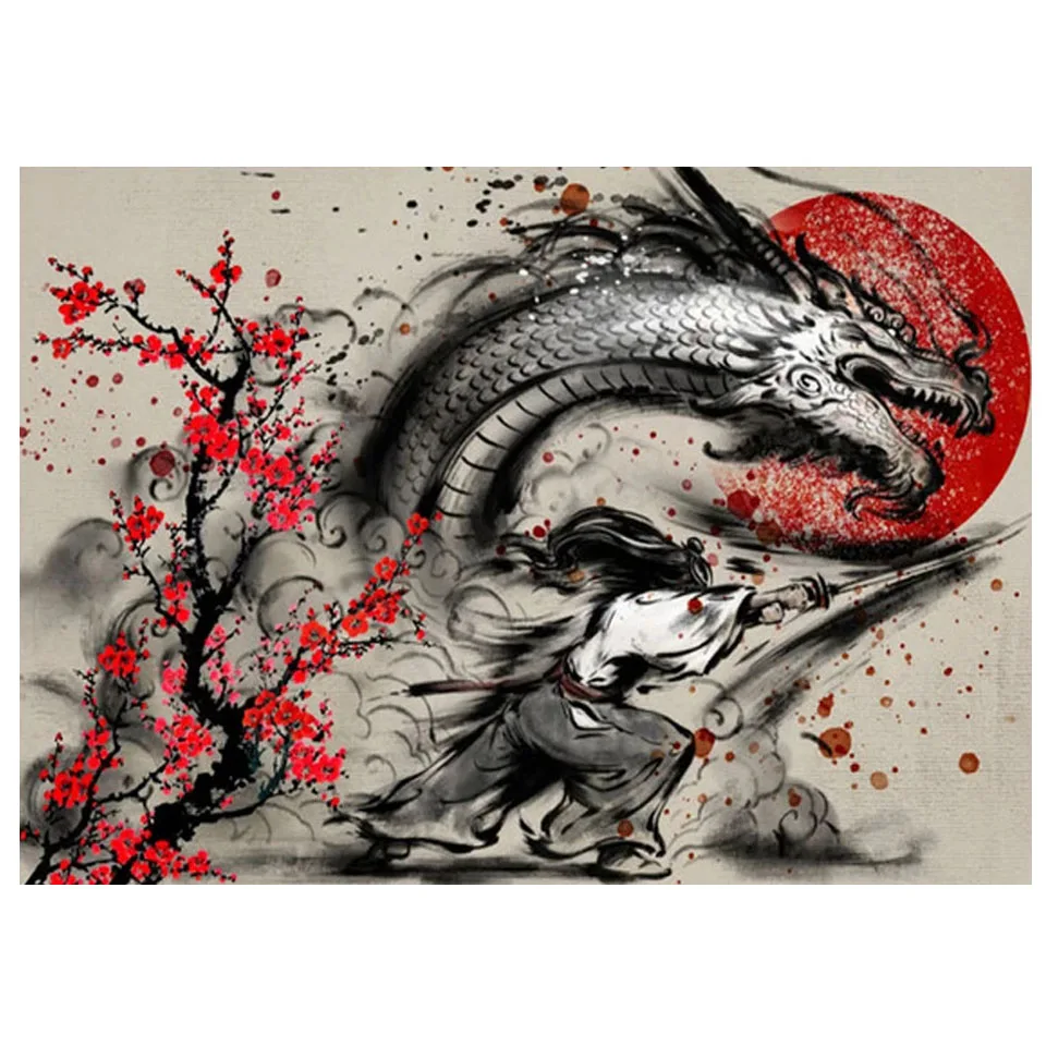 Japanese Art Samurai Dragon