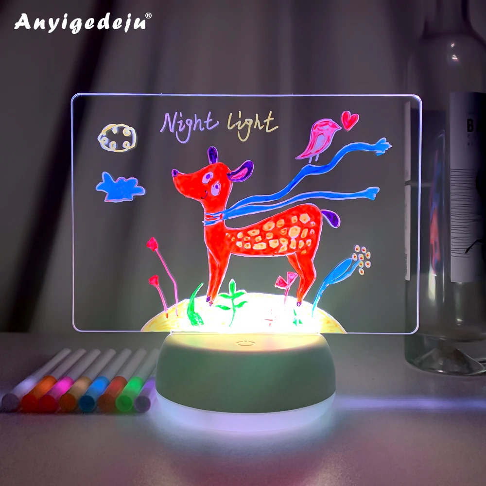 Handwriting Night Light With 8 Color Erasable Pens Rewritable Message ...