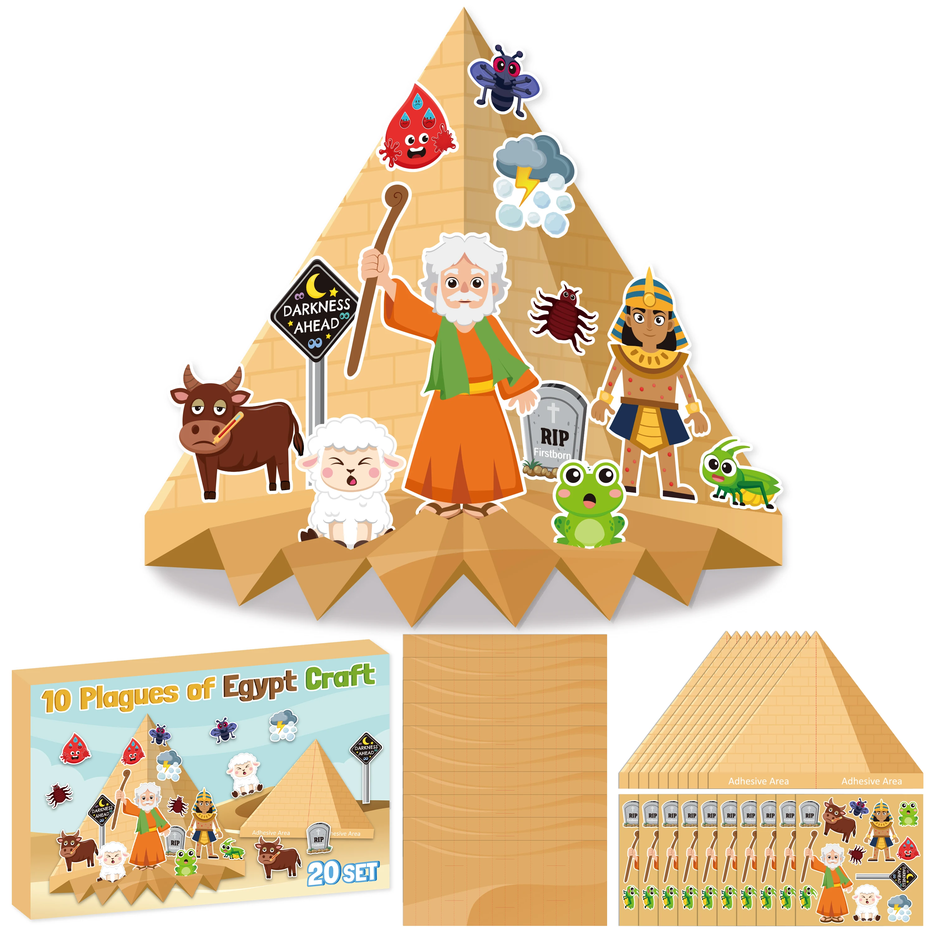 20PCS Passover 10 Plagues Of Egyptian Pyramids Craft Kit Make Your Own ...
