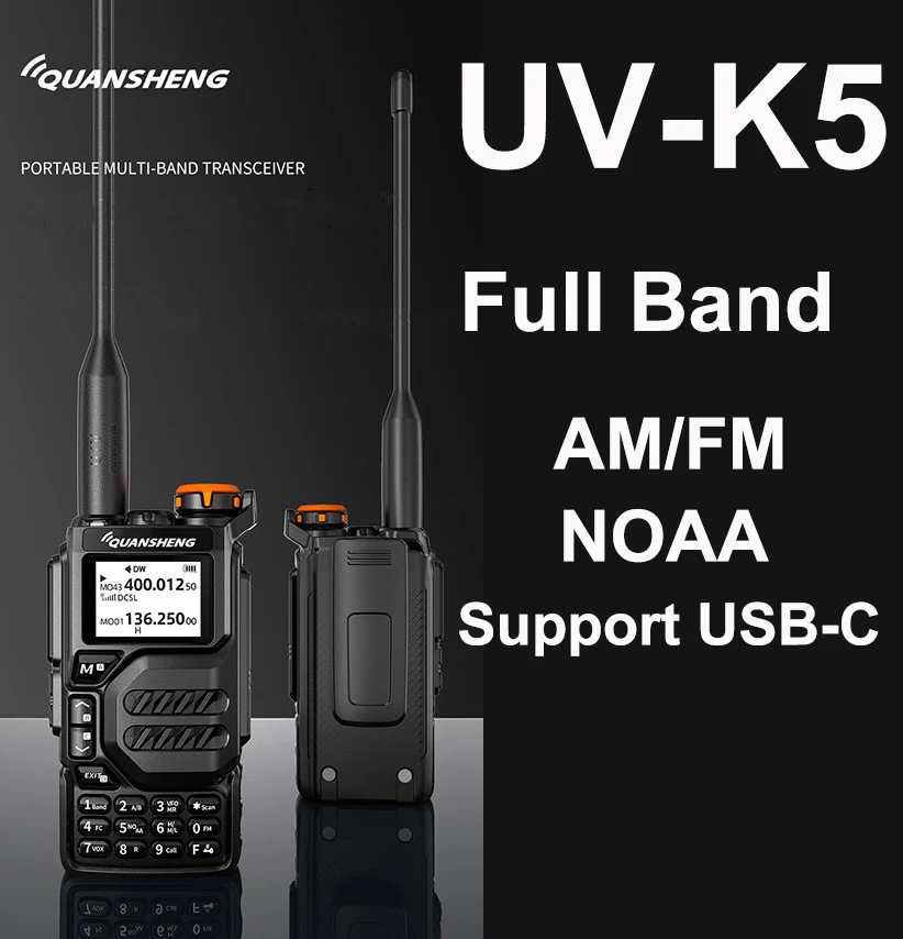 Quansheng walkie talkie de banda aérea UV K5, Radio bidireccional tipo C, 50 600MHz, 200 canales ...