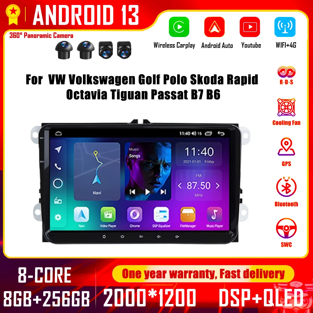 Android 13 for VW Volkswagen Golf Polo Skoda Rapid Octavia Tiguan ...