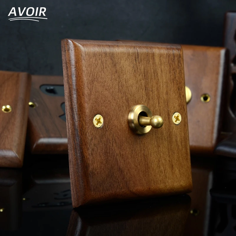 Avoir Black Walnut Toggle Switch 2 Way Solid Wood Panel Wall Electric ...