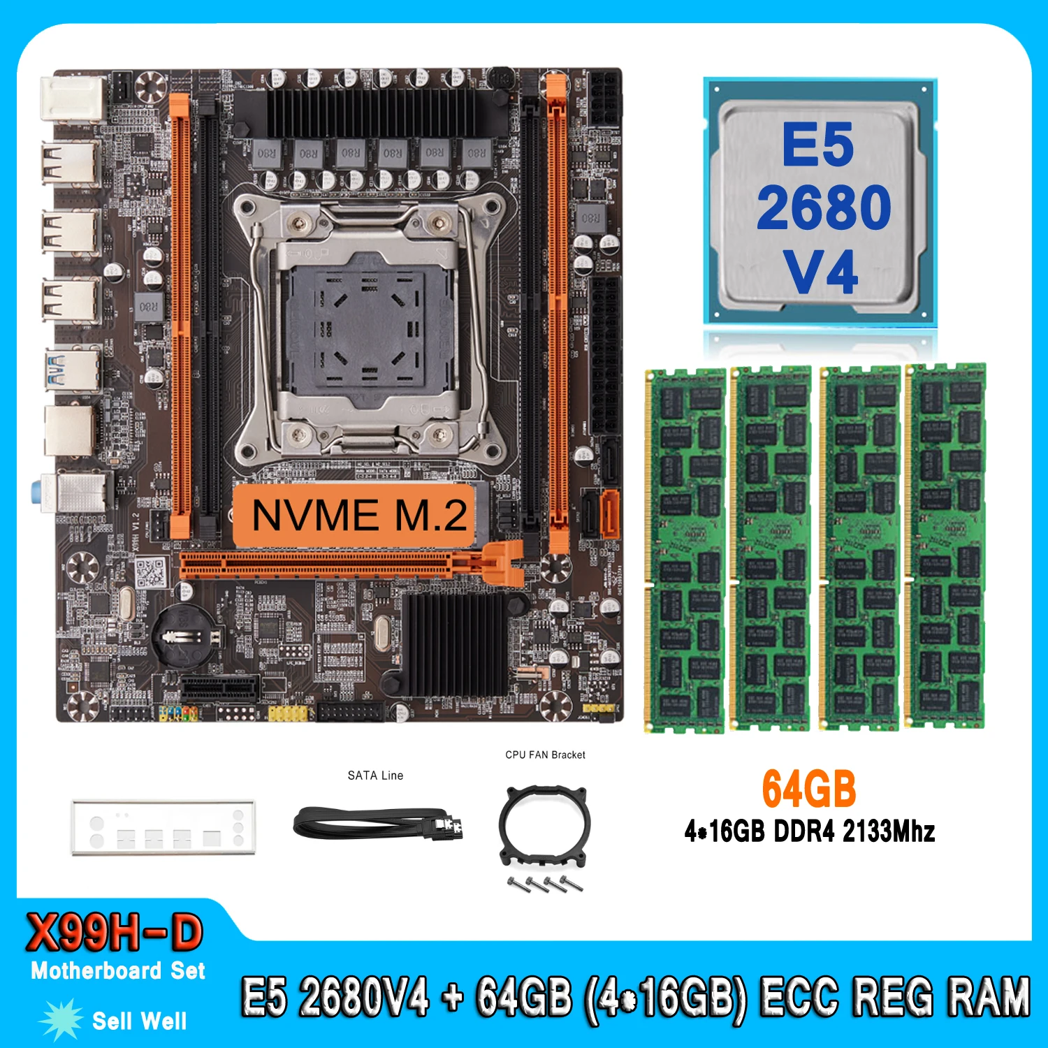 Placa-base-X99-con-Kit-combinado-XEON-E5-2680-V4-64GB-4x16GB-2133MHz ...