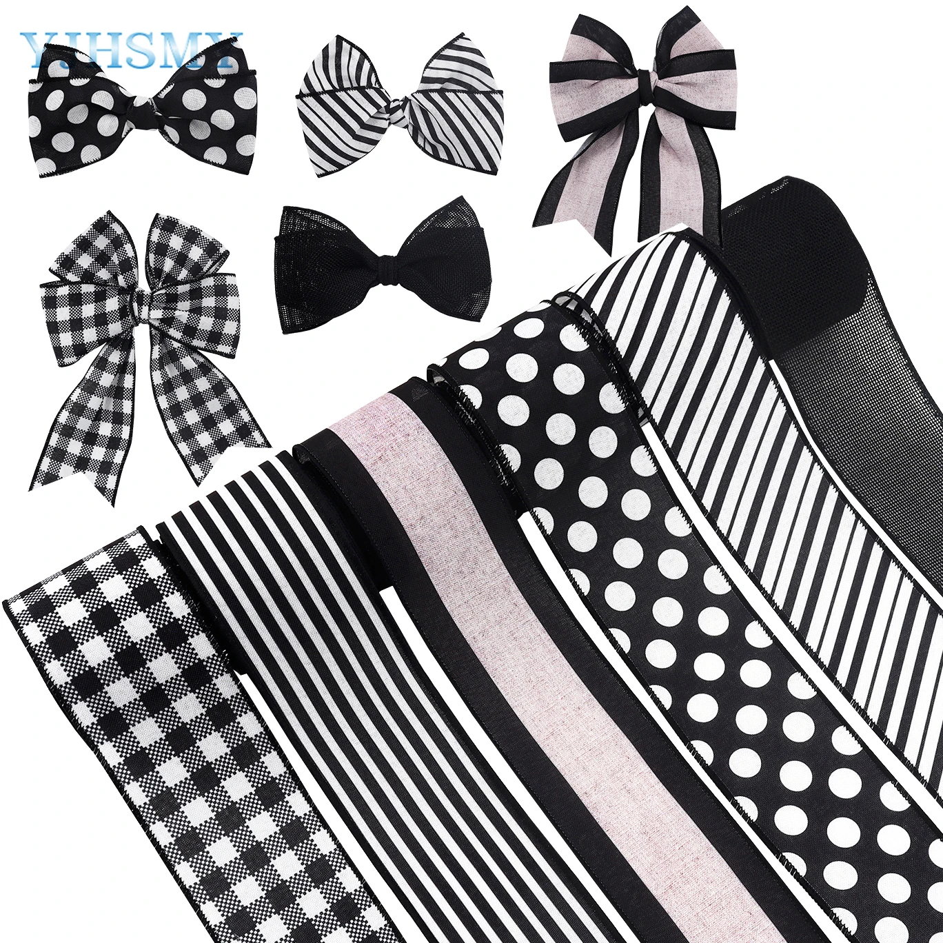 Wired-Edge-Ribbons-2-5-Inches-Burlap-Ribbon-Black-and-White-Fabric ...