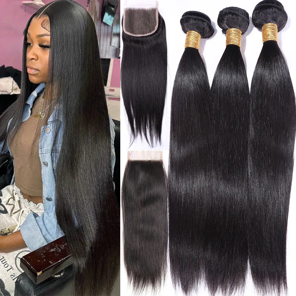 10-30Inch Straight Human Hair Bundles With HD Lace Closure Frontal ...