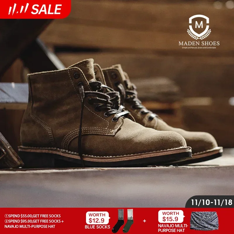 Maden-Vintage-Combat-Boots-For-Men-Retro-Leather-Yellow-Shoes-Outdoor-Casual-Couple-Ankle-Desert ...