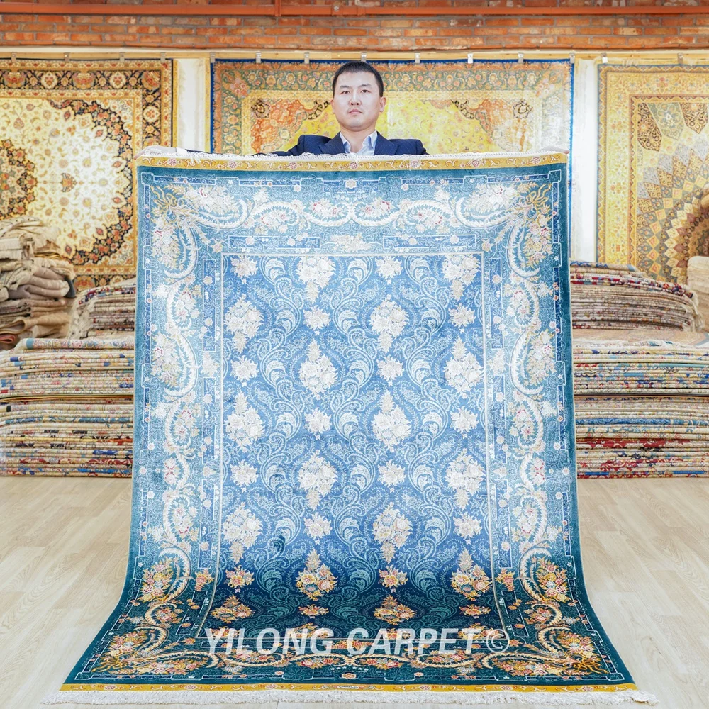 4.5'x6.5' Blue Turkish Rugs Hand Knotted Floral Traditional Oriental ...