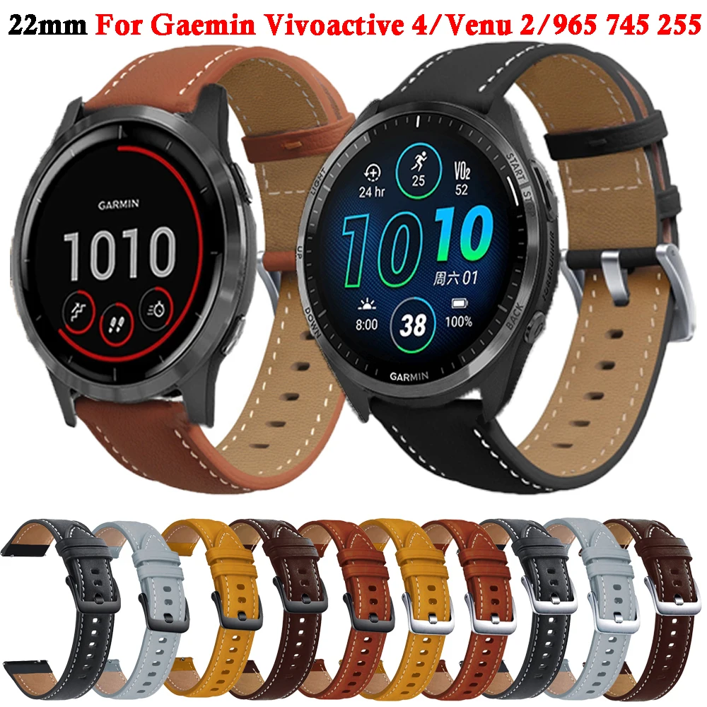 22mm-Bracelet-Leather-Bands-For-Garmin-Venu-2-3-Vivoactive-4-Straps ...