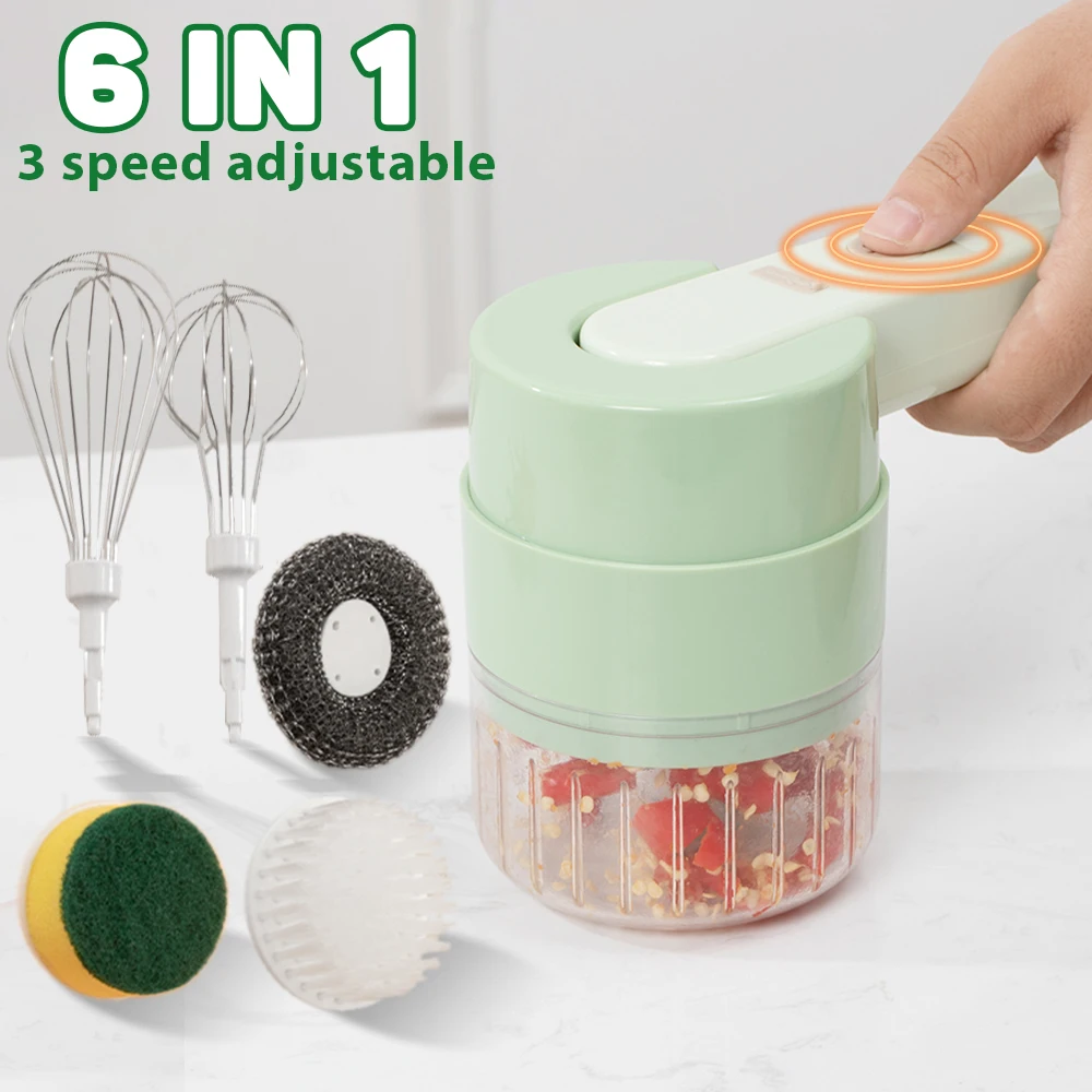 6 In 1 Portable Electric Vegetable Cutter Set Wireless Food Processor ...