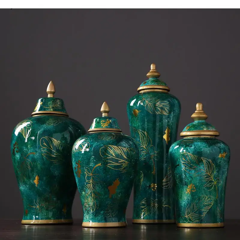 Classical-American-Green-Abstract-Storage-Jar-Vase-Decoration-Household ...