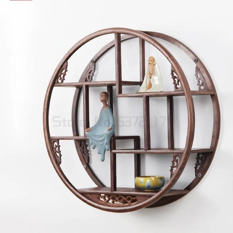 Round-Wooden-Wall-Hanging-Rack-Wood-Small-Tea-stand-Ancient-Solid-Wood ...