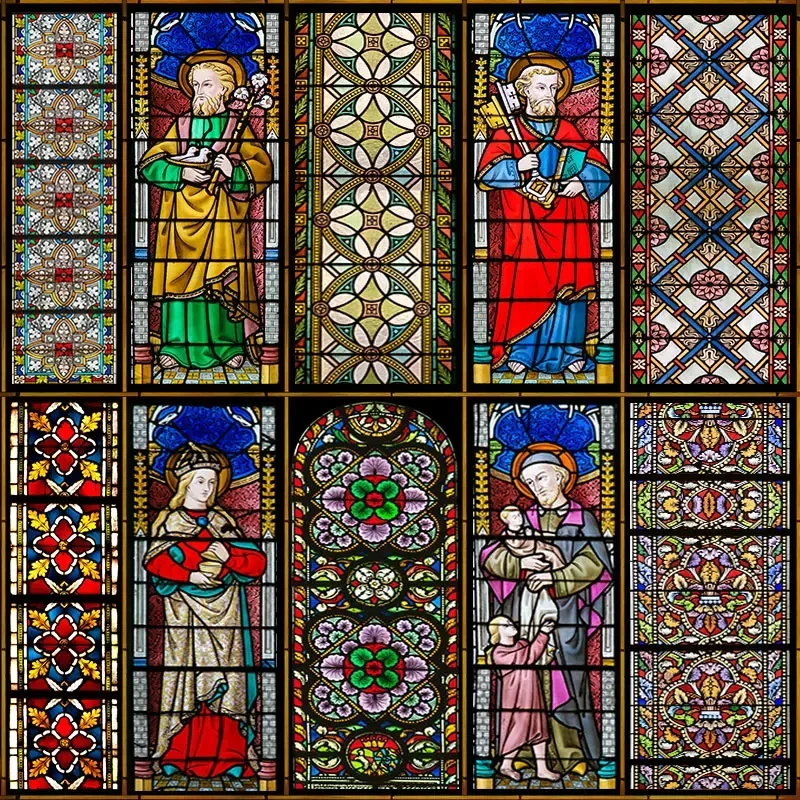 Windows Privacy Film Church Style Stained Glass Window Stickers Static ...