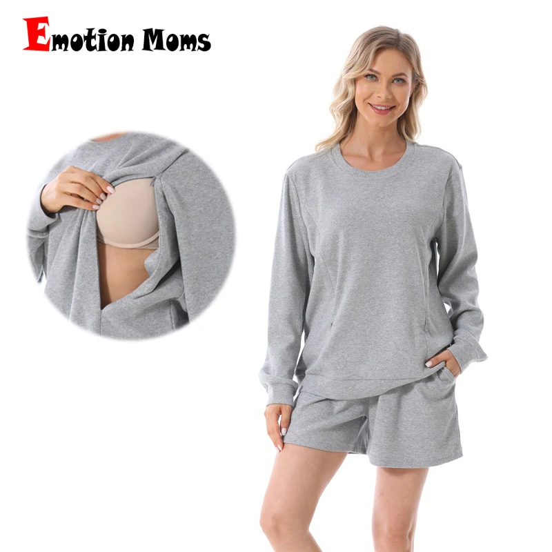 Pregnant-Women-2pcs-Set-Sweatshirt-and-Shorts-Pant-Summer-Breastfeeding ...