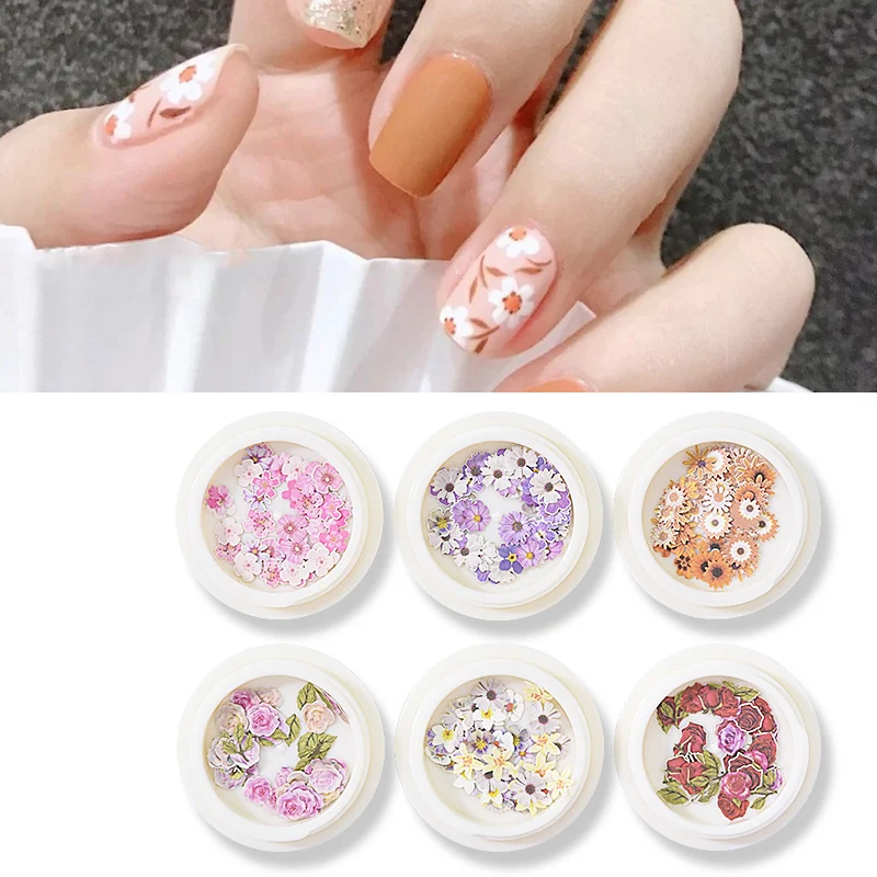 Colorful Flowers Wood Pulp Piece Nail Art Set Manicure Daisies Mixed ...