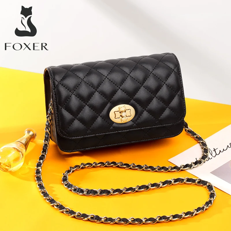 FOXER-Designer-Girl-Chain-Flap-Stylish-Shoulder-Bag-Split-Leather-Women ...