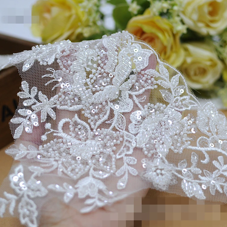 17CM-Border-Lace-Trim-Wedding-Lace-Trimming-Embroidery-with-Beads-Free ...