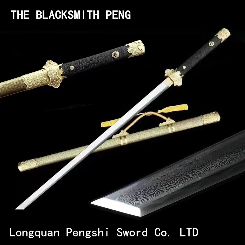 Peony Tang Knife Copper Sheath/Damascus steel Clay Tempered Hamon ...
