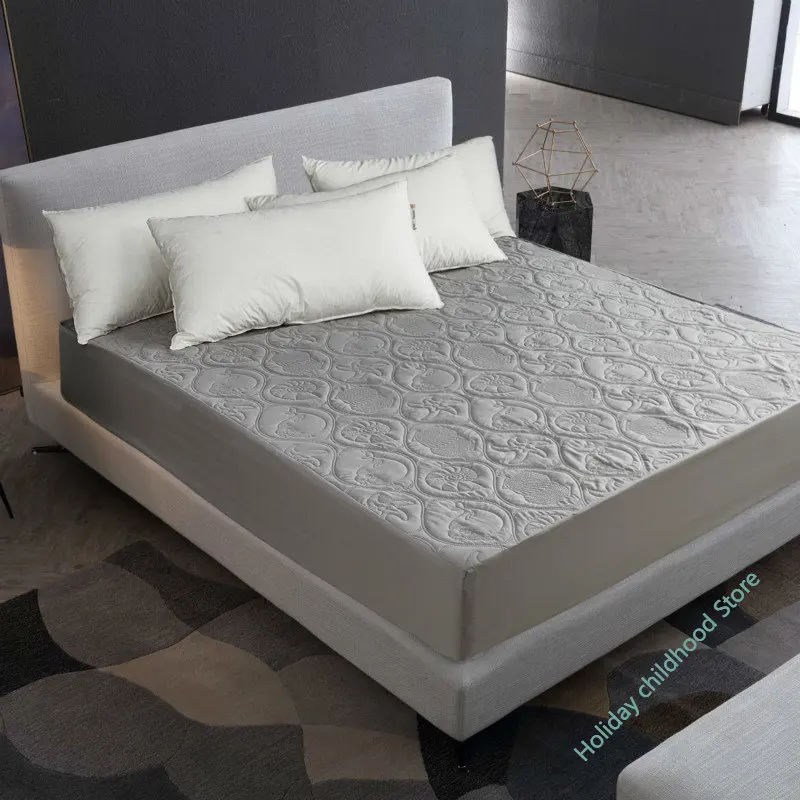 Solid Color Quilted Embossed Waterproof Mattress Protector Fitted Sheet ...