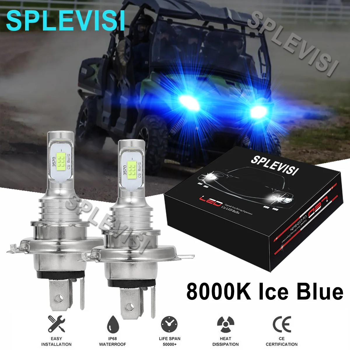 2x 70W Ice blue led headlight For Arctic Cat M8000 2014 2022 M7000 2015 ...