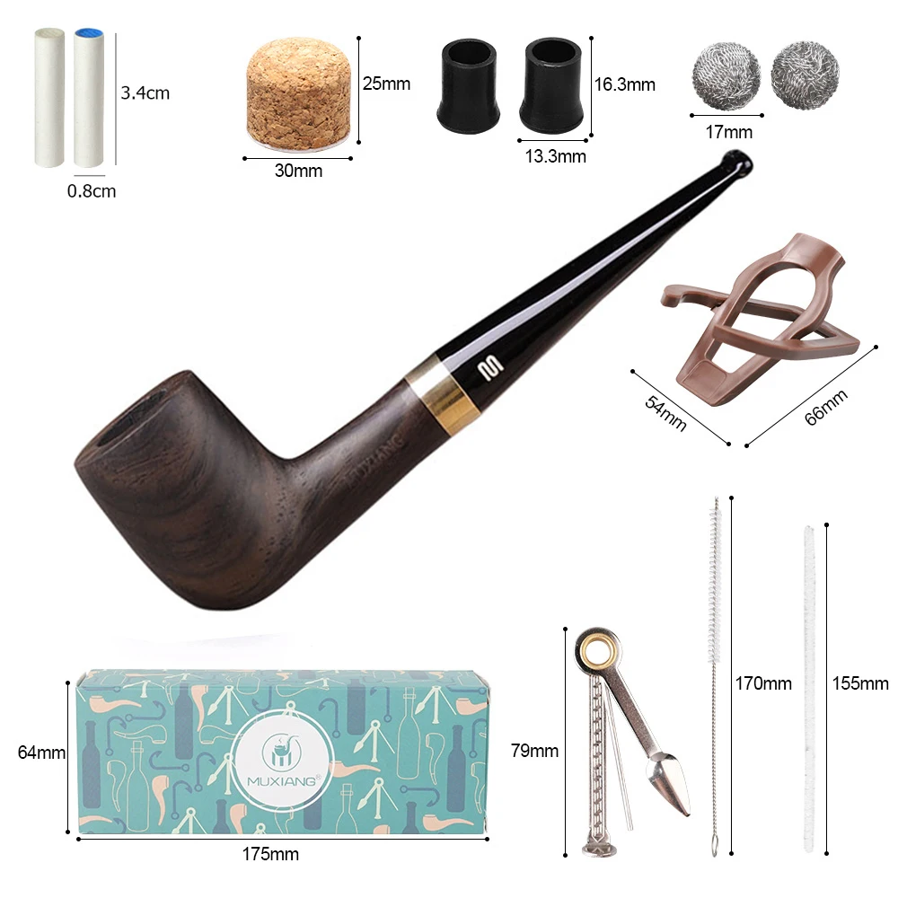 RU Ebony Wood Tobacco Pipe Retro Bakelite Bending Filter Pipe Potable ...