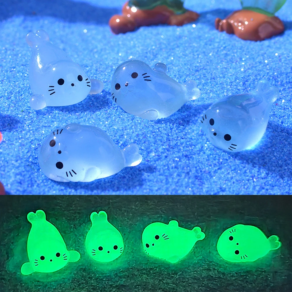 12Pcs Mini Luminous Seal Pup Ornaments Cute Resin Sea Animals DIY Glow ...