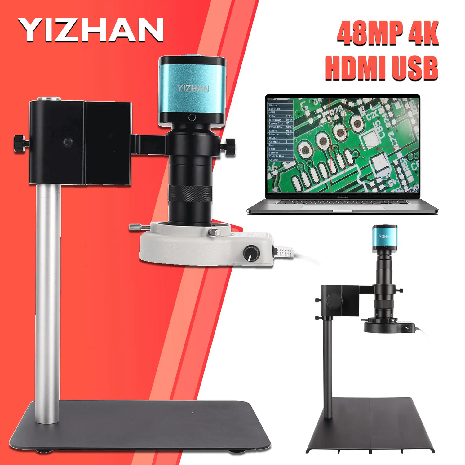 HDMI USB 48MP 4K Video Digital Microscope Camera SONY Sensor 130X 180X ...