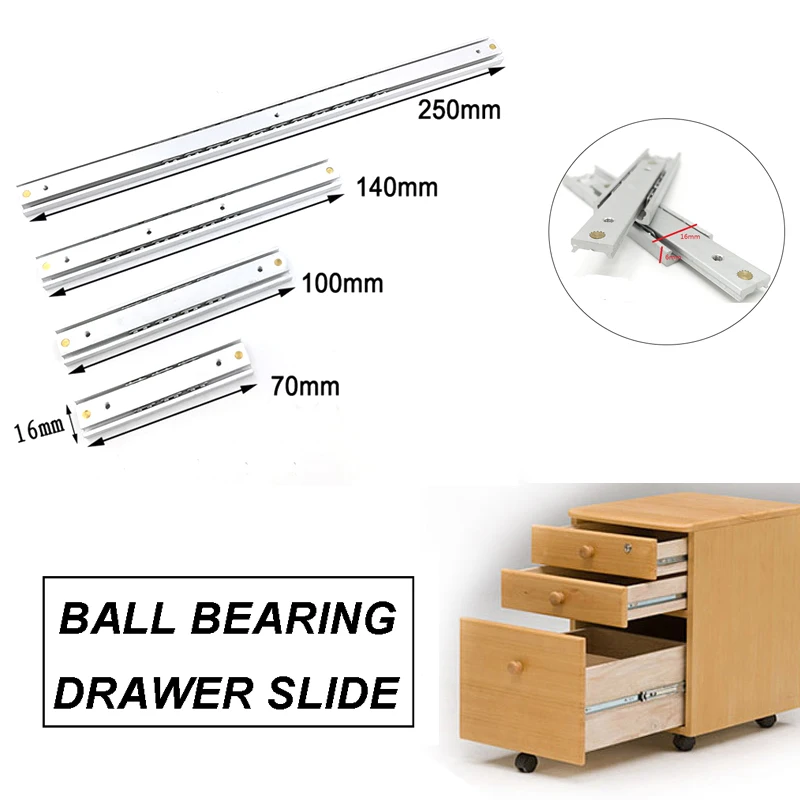 Fold Rail For Drawer 16mm Wide Steel Ball Bearing Drawer Slides 70mm ...