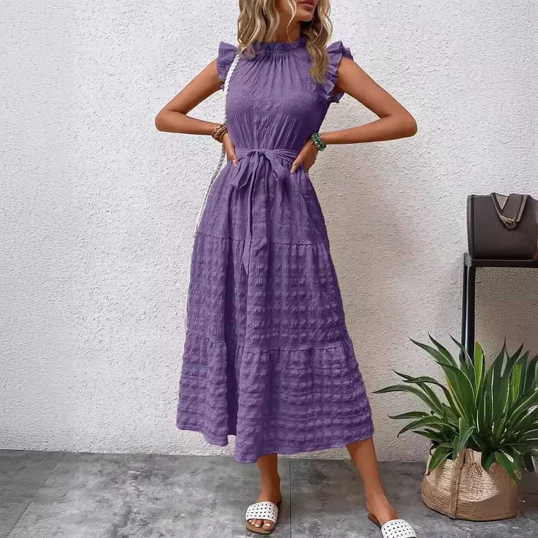 Elegant Women's Summer New Fashion Wooden Ear Edge Flying Sleeve Lace ...