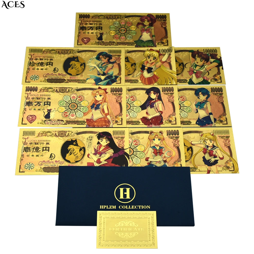 10pcs-Classic-Anime-Sailor-Moon-Gold-Foil-Banknotes-Japanese-Classic ...