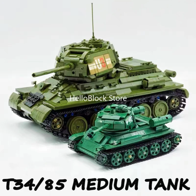 Military Series RC T 34 Battle Tank Building Blocks Army Vehicle Model ...