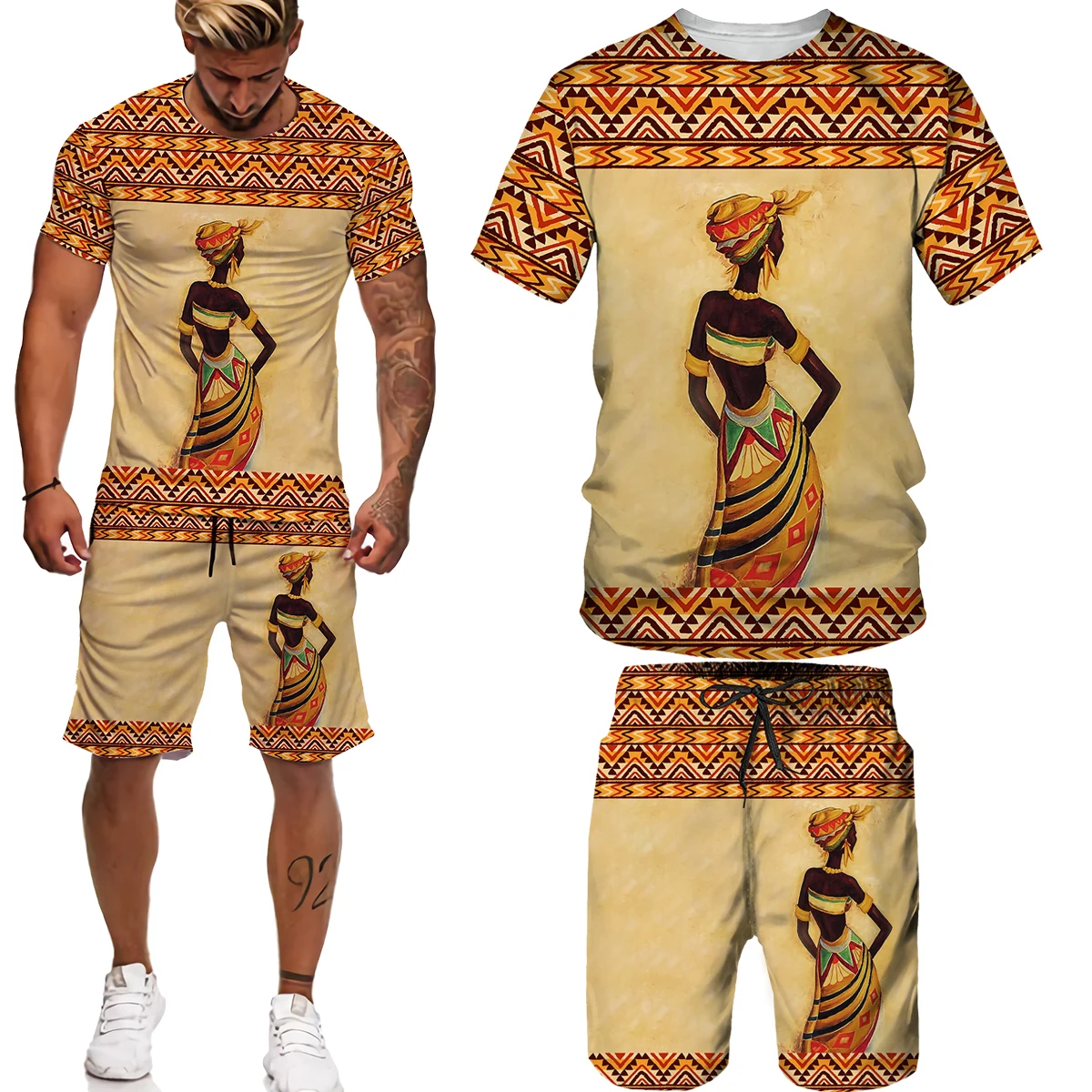 Man-Summer-Short-Sleeve-Africa-Print-Tees-Shorts-Suits-Folk-custom-T ...
