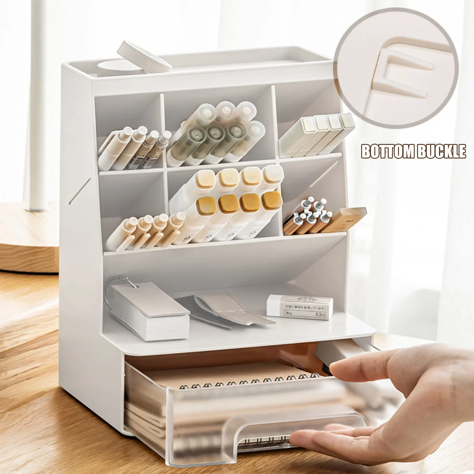 Desk-Pen-Organizer-with-7-Compartments-and-1-Drawer-Pencil-Storage-Box ...