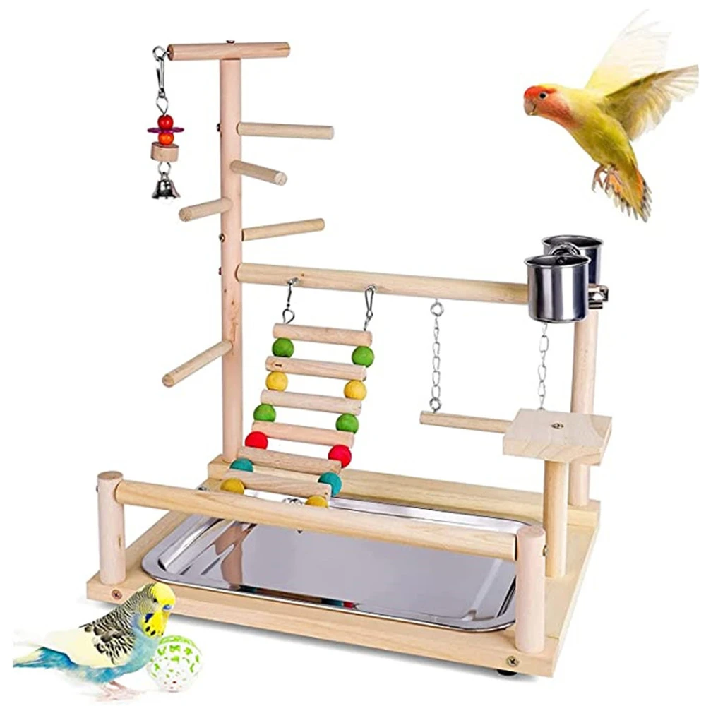 Parrot Playstand Wood Bird Playground Wood Perch Gym Playpen with ...