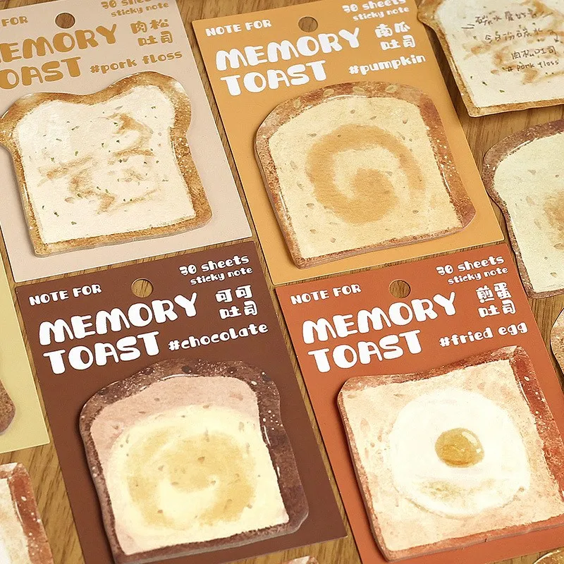 30PCS Vintage Cute Toast Bread Sticky Notes Student Memo Pad Message ...