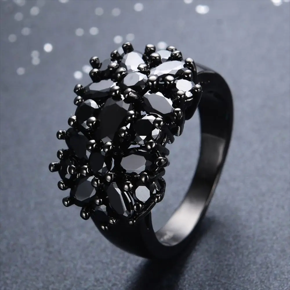 Punk Antique Black Crystal Stone Opening Black Rings Set for Women Men ...
