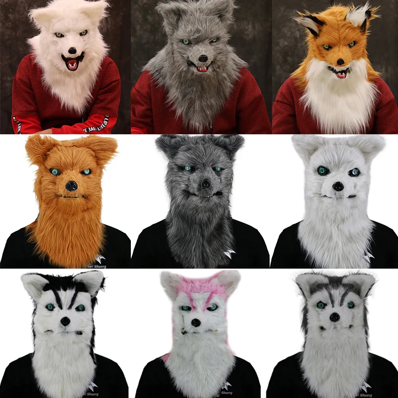 Movable Mouth Animal Head Mask Plush Mask Fox Dog Wolf Orangutan Faux ...
