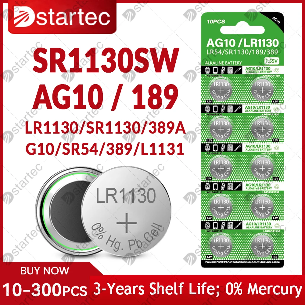 10-Pezzi-300-Pezzi-LR1130-AG10-Batterie-a-bottone-SR1130SW-189-389-LR54 ...