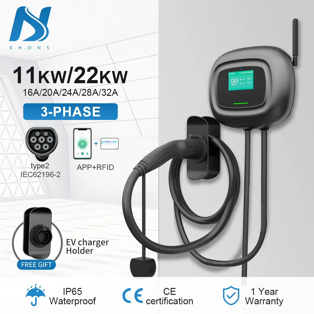 Khons Ev Charging Station 16a 32a Electric Car Charging Terminal 7kw 11kw Evse Wallbox Wall ...