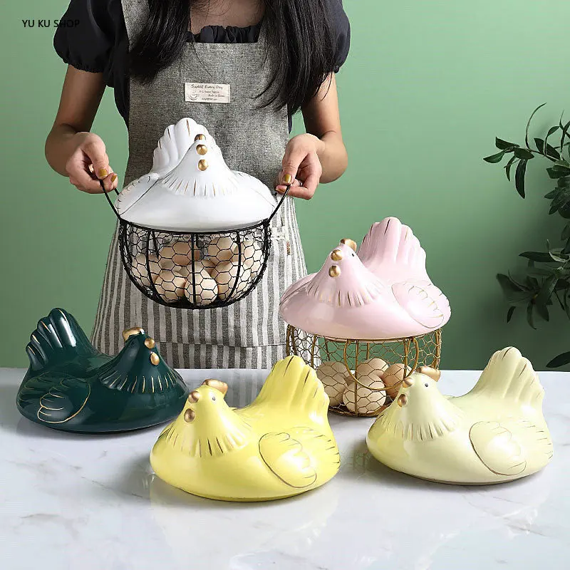 Iron Ceramic Simple Storage Basket Chicken Shape Porcelain Fruit Egg ...