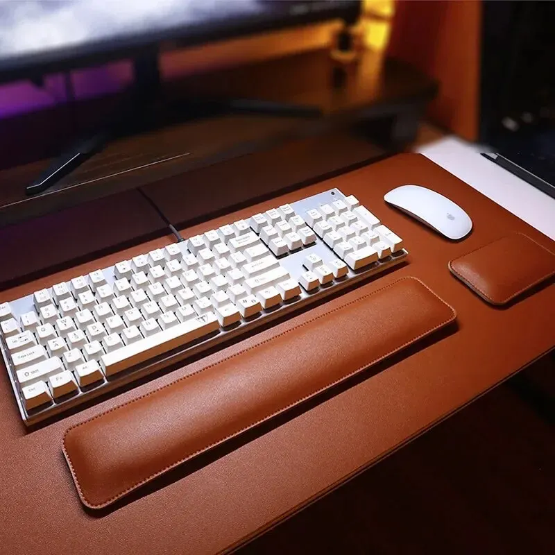 Simple-Solid-Color-Leather-Mouse-Pad-Extra-Large-Wrist-Rest-Keyboard ...