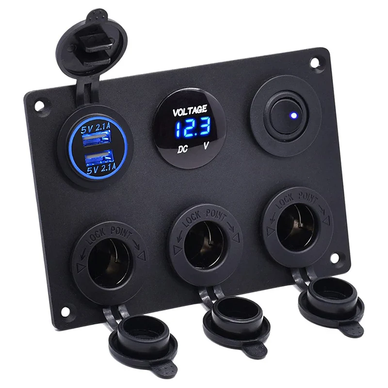 12V Multi-Functions Power Panel Cigarette Lighter Dual USB Charger ...