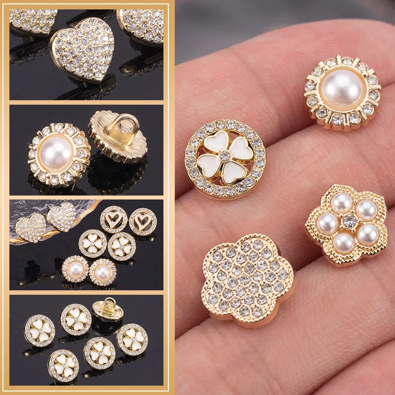 10pcs-Diamond-Studded-Buttons-10-13mm-Beautiful-Gold-Color-Metal-Shank ...