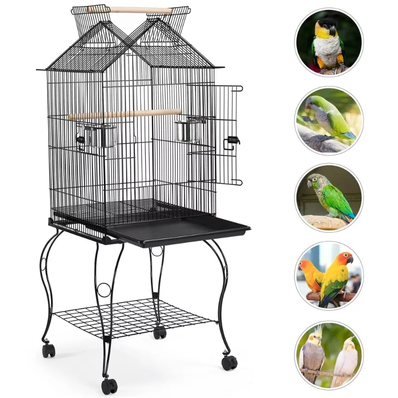 57" Rolling Metal Parrot Cage Bird with Open Top, Black - buy at the ...
