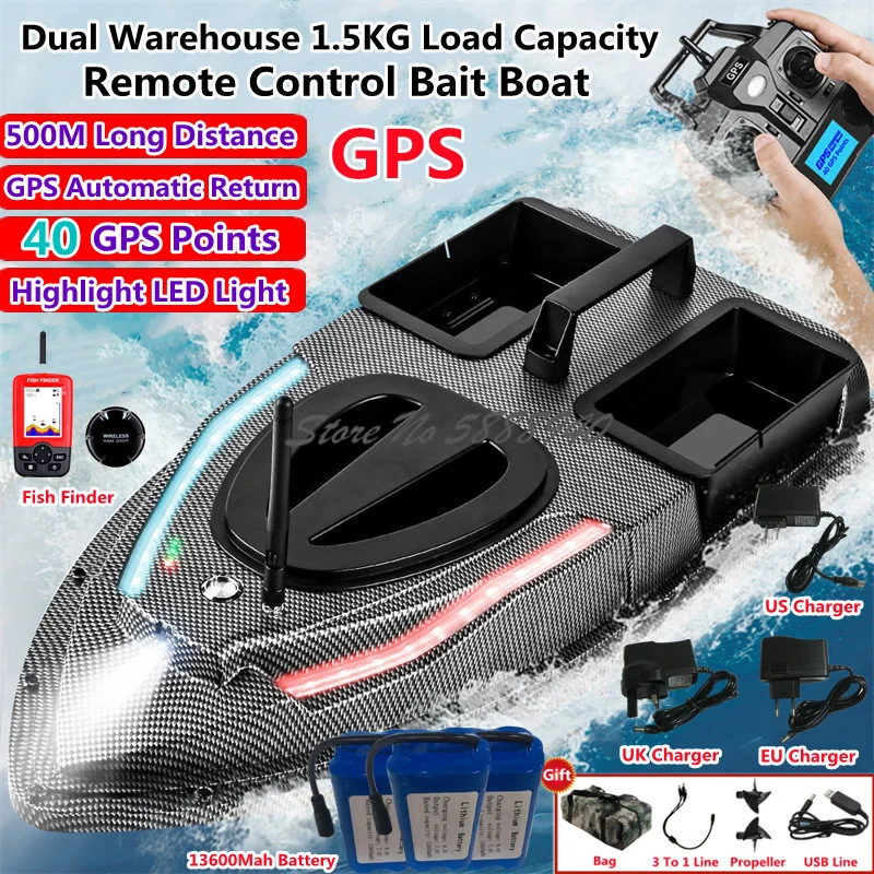 Smart 40GPS Dual Hopper Remote Control Bait Boat 500M 1.5KG Load ...