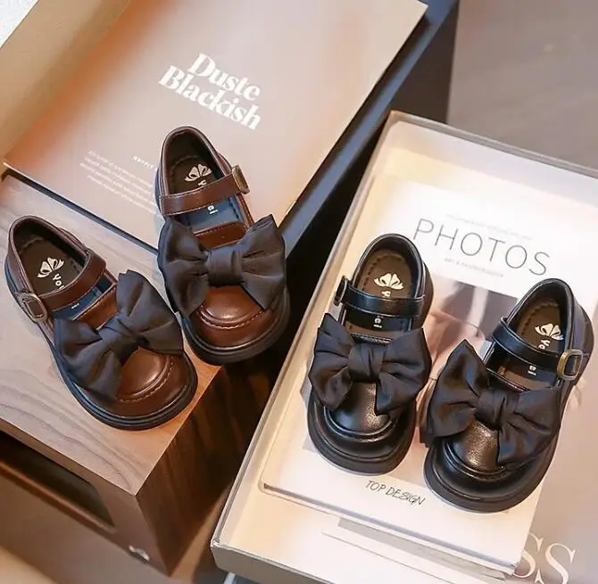 Kids-Shoes-Simple-Bow-Round-toe-Leather-Shoes-Children-2024-New-Soft ...