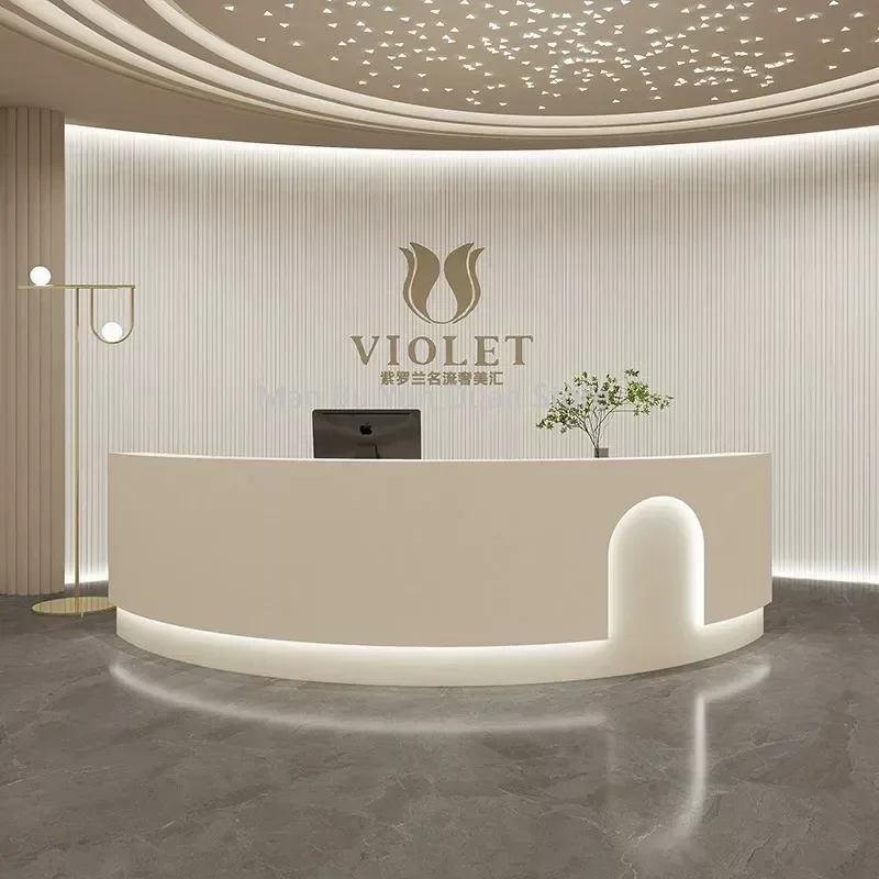 Desk Table Salon Cashier Clothing Store Minimalist Circular Front Desk ...