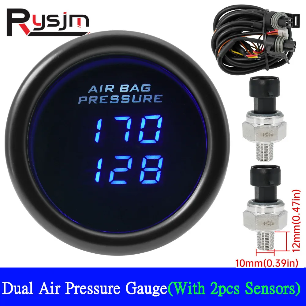 HD-2-52mm-Blue-LED-Air-Pressure-Gauge-Bar-Dual-Digital-Display-Air-Ride ...