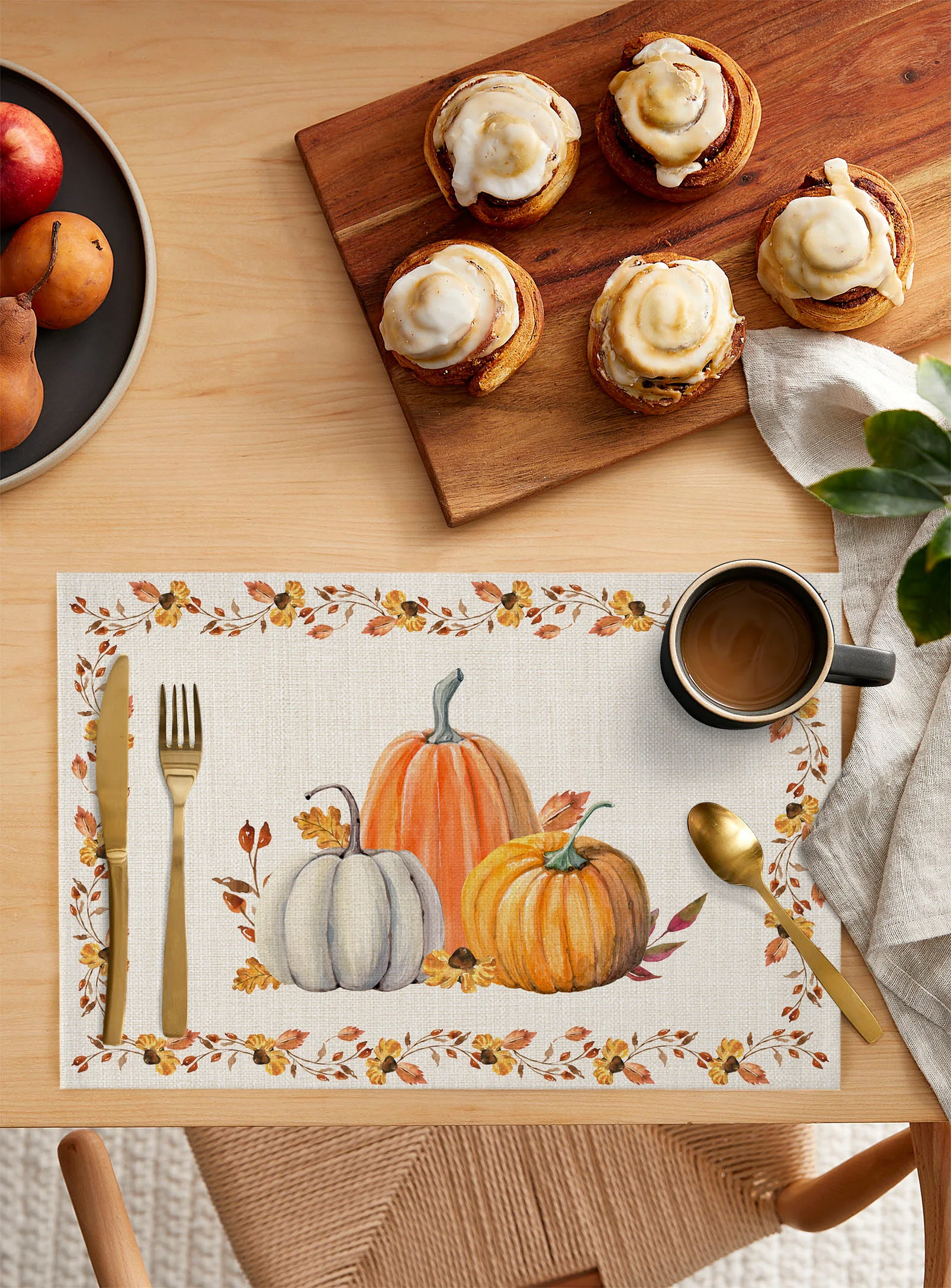 4-6-Pcs-Autumn-Pumpkin-Maple-Leaf-Kitchen-Placemat-Christmas-Dining ...