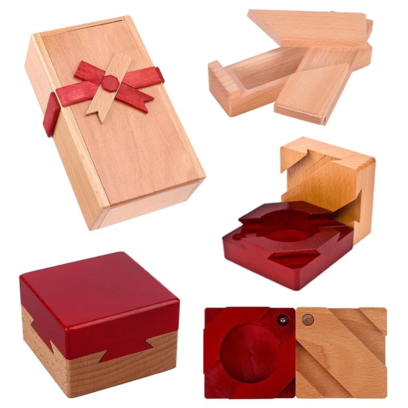 Classic Baffling Wooden Puzzle Boxes Secret Compartment Brain Teaser ...